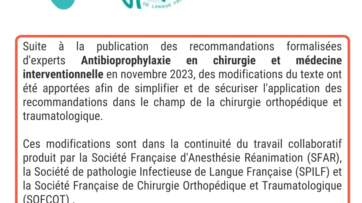 RFE Antibioprophylaxie en chirurgie et médecine interventionnelle | SOFCOT